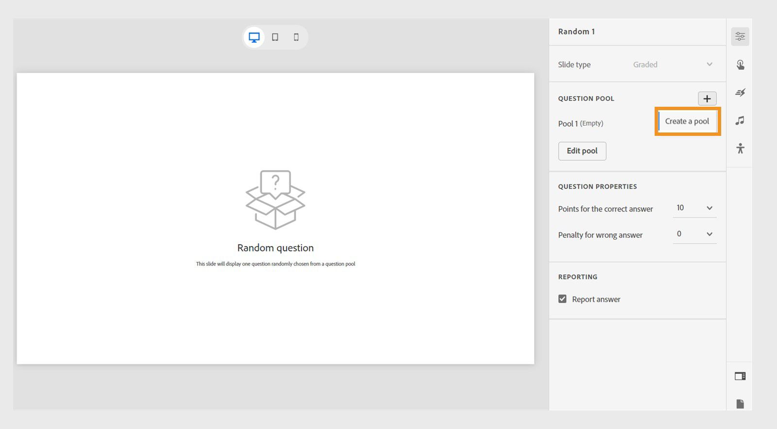 Add Question Pools and random questions in Adobe Captivate